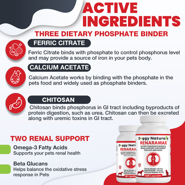 RENARAMAX Dietary Phosphate Binder and Renal Support Supplement for Ca ...